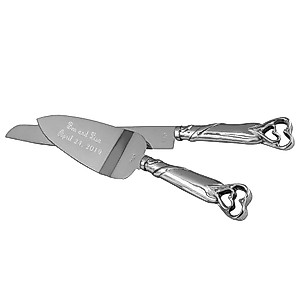 Gifts Infinity® Personalized Wedding Interlock Silver Cake Knife and Server Set Free Engraving (2541) - Valentine's Day Gift