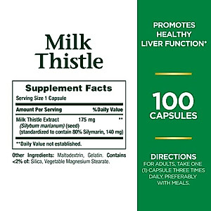 Nature's Bounty Milk Thistle, Herbal Health Supplement, Supports Liver Health, 175mg, 100 Softgels