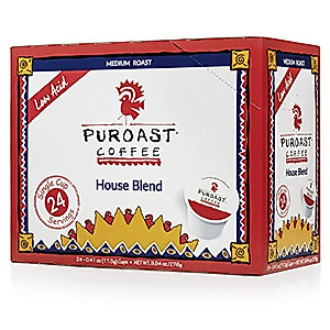 Puroast Low Acid Coffee Single-Serve Pods | House Blend | Medium Roast | Low Acid Certified | pH 5.5+ | Gut Health | Higher Antioxidants | Smooth | Compatible with Keurig 2.0 Coffee Makers (24 Count)