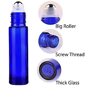 inice 24 Pack,10ml Roller Bottles for Essential Oils Cobalt Blue Glass Stainless Steel Roll On Ball Bottles for Travel