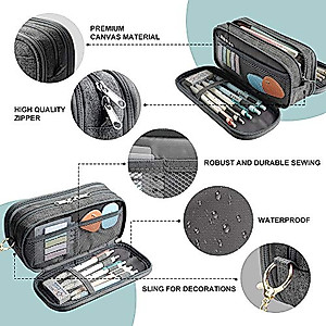 Vnieetsr Large Pencil Case Big Capacity Pencil Bag Large Storage Pouch 3 Compartments Desk Organizer Marker Pen Case Simple Stationery Bag Pencil Holder (Gray)