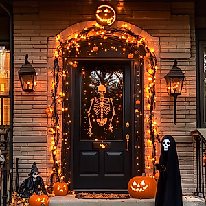 JMEXSUSS 2 Pack Orange Solar Halloween Lights, 66ft 200 LED Solar Fairy Lights Outdoor, Waterproof Solar String Lights for Tree Patio Garden Halloween Thanksgiving Decorations