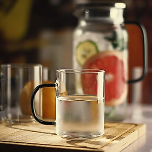 LUXU 42oz Glass Pitcher Set,Contain a 42oz Glass Pitcher and 4 coffee mugs with Dark Green Handle,Premium Kettle set for Daily Use,Pretty Teapot Idea For Tea Lovers