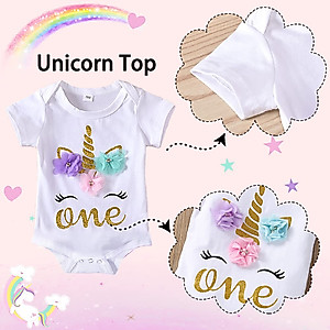 XIFAMNIY Baby Girl 1st Birthday Outfit 1 Year Unicorn Onesie Tutu Dress Headband Legging Socks