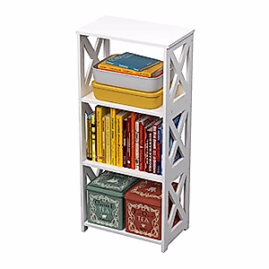 Rerii Bookcase, 4 Tier Small Bookshelf, Kids Open Shelves,Book Organizer Storage Shelf, Display Rack Table for Bathroom Living Room Bedroom Office, White