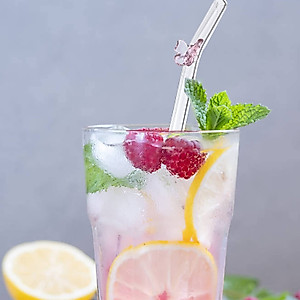 5 Pcs Reusable Glass Straws,Colorful Butterfly on Clear Straws With Design 7.9in X 8mm Shatter Resistant Bent Drinking Straws with 2 Cleaning Brushes for Shakes,Juices,Smoothies, Cocktails