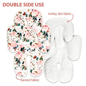 DILIMI Infant Car Seat Insert, 2-in-1 Carseat Head Support for Newborn, Soft Baby Head Support for Car Seat, Stroller, Bouncers, Pink Flower