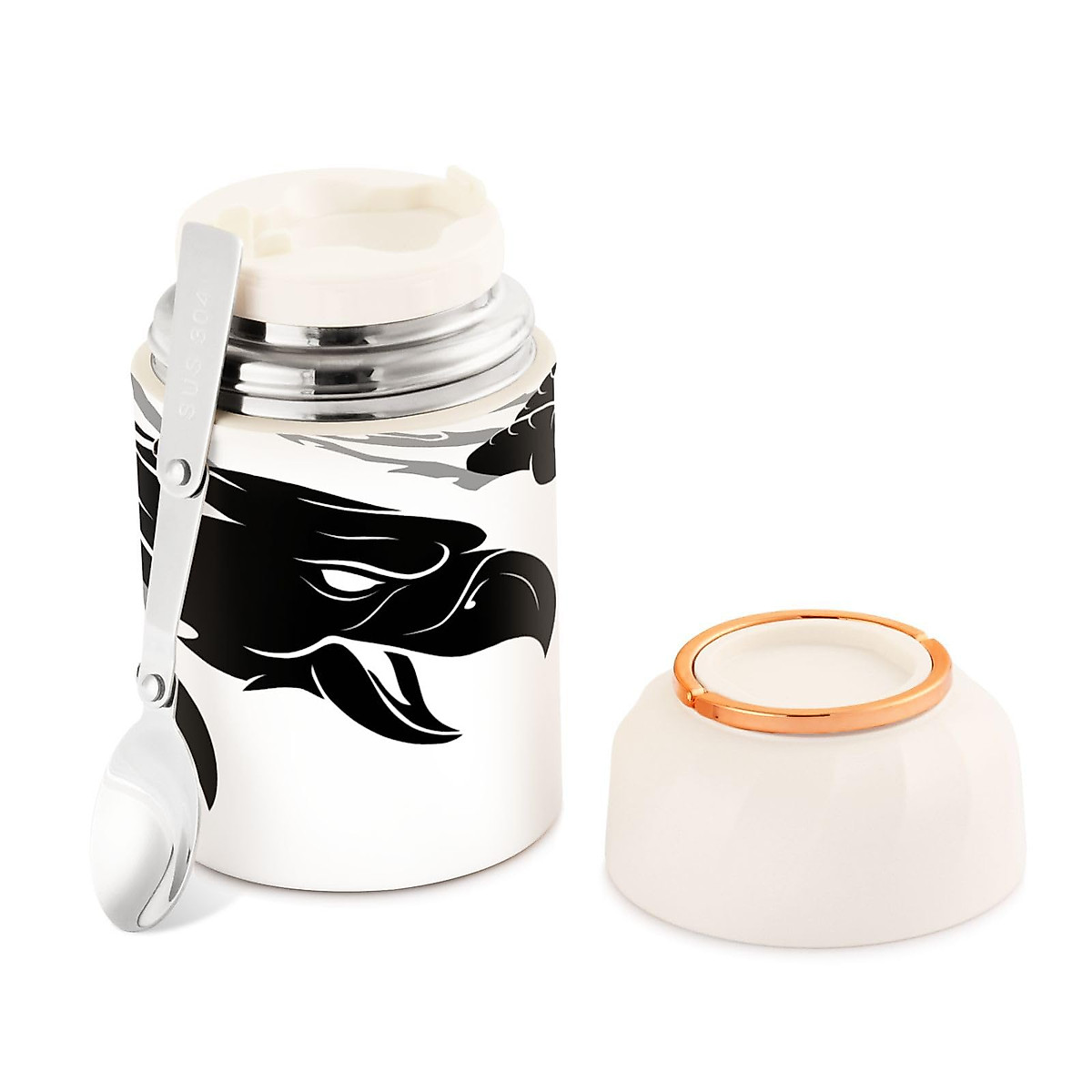 CUPADA Claw Rip Food Jar for Hot and Cold, Paw Stratching Insulated Food Jars Vacuum 17OZ with Folding Spoon for Work Trip Picnic Camping