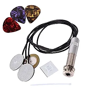 Self-adhesive Pickups Piezo Transducer, 3 in 1 Microphone Contact & Endpin Jack 1/4" for Electronic Acoustic Guitar Violin Ukulele