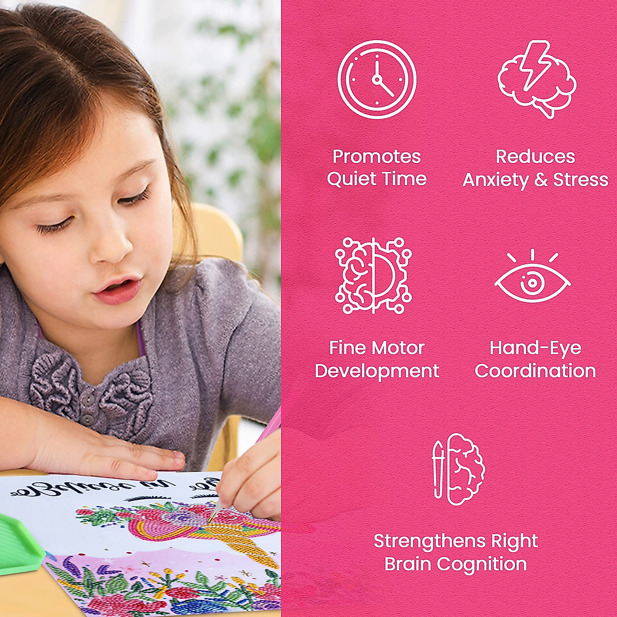 Diamond Art for Kids, Unicorn Diamond Painting Set, Gem Painting with Number Guide for Relaxation and Motor Skills, Believe in Yourself Unicorn Kit 12 x 12 Inches - Cogni Play