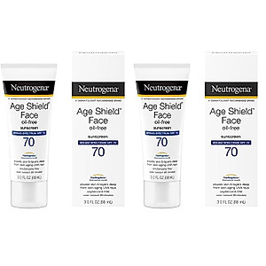 Neutrogena Age Shield Anti-Oxidant Face Lotion Sunscreen with Broad Spectrum SPF 70, Oil-Free & Non-Comedogenic Moisturizing Sunscreen to Prevent Signs of Aging, 3 fl. oz (Pack of 2)