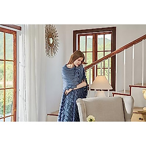 Esterra Knitted Farmhouse Throw Blanket with Braided Tassels, Stylish Ruffle Warm Cozy Breathable, All Season Super Soft Boho Throw for Home Decorative Bed Couch Sofa (Indigo Ombre 50"x70")