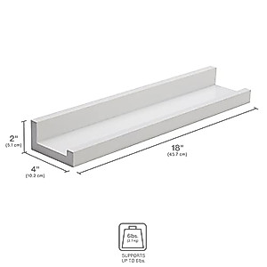 Melannco Floating MDF Photo Ledge for Bedroom, Living Room, Bathroom, Kitchen, Nursery, 18-Inch, White