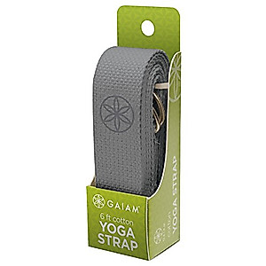 Gaiam Yoga Strap (6ft) Stretch Band with Adjustable Metal D-Ring Buckle Loop | Exercise & Fitness Stretching for Yoga, Pilates, Physical Therapy, Dance, Gym Workouts (Granite Storm)