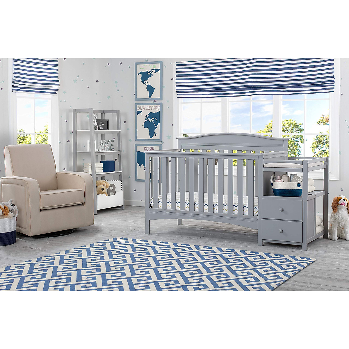 Delta Children Birkley Convertible Crib N Changer + Changing Pad and Cover [Bundle], Grey