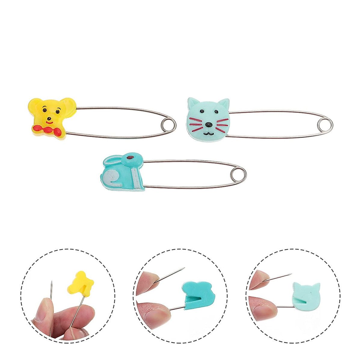 10pcs Animal Safety Pins Stainless Steel Diaper Pins with Plastic Head Newborn Locking Pins Safety Pin with Lock Buckle for Shower Party Favor (Random Color)
