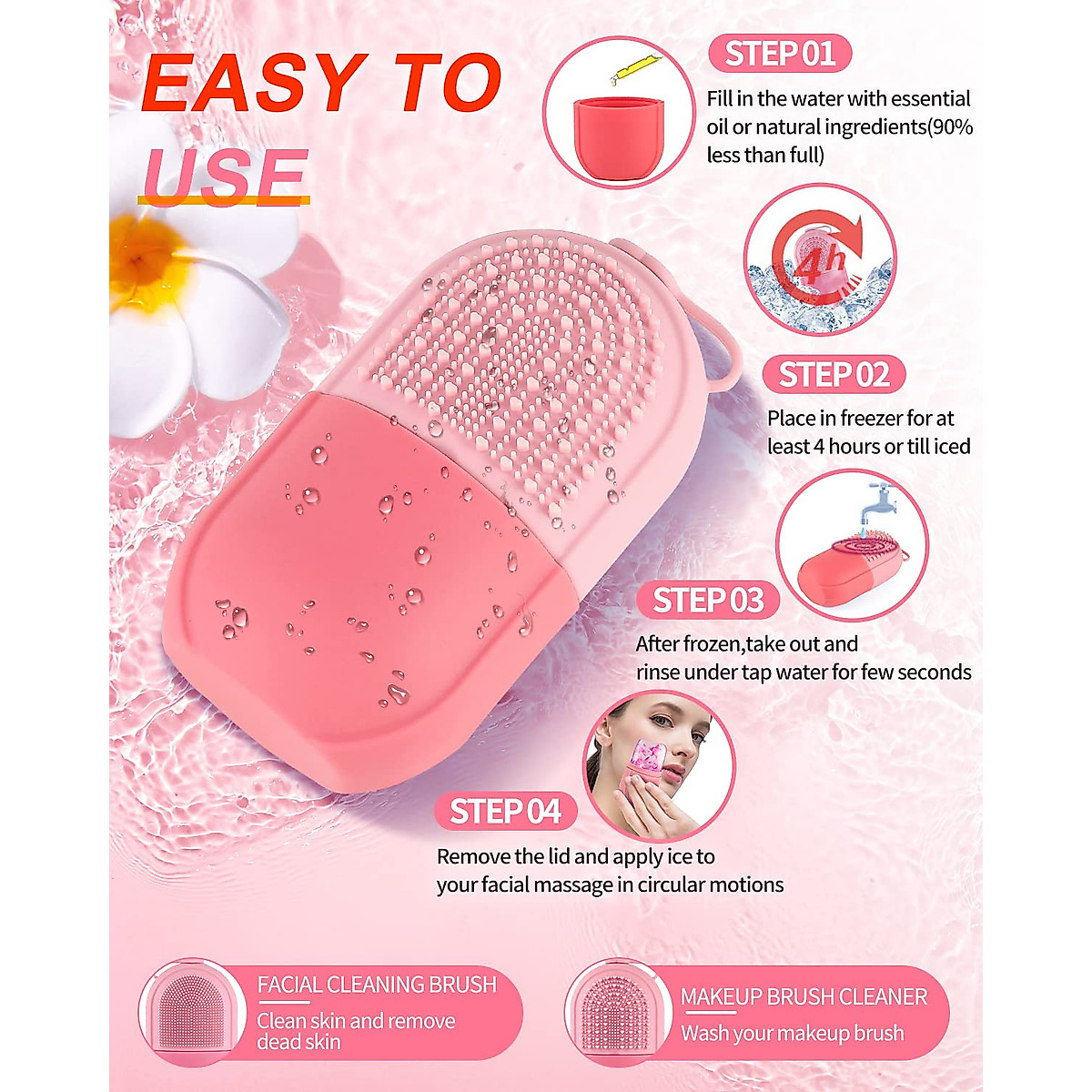 MYSEXY Ice Roller for Face & Eye, Beauty Facial Ice Rollers Ice Holder Mold Face Puffiness Relief Massage Skin Care Tools for Brighten Lubricate Shrink Pores Remove Fine Lines (Pink)