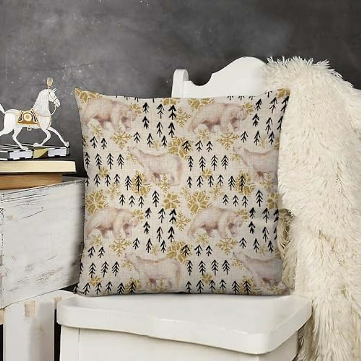 Christmas Cute Polar Bear Throw Pillow Covers 18×18 Pillowcases Set of 2 Winter Snowflake Linen Decorative Square Pillow Case Cushion Covers Standard Size for Sofa Couch Outdoor Bed Pillow Protectors