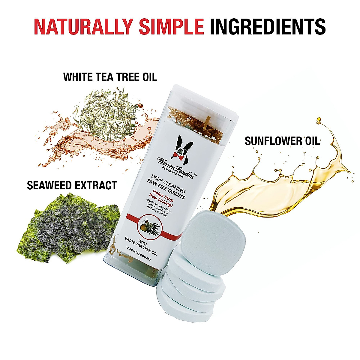 Warren London Deep Cleaning Paw Soak | Soothing Itchy Paw Relief for Dogs with Seaweed, Tea Tree Oil, & Aloe Vera | Anti Licking for Dogs Paws | 5 Minute Paw Spa Service at Home | Tablets & Spray