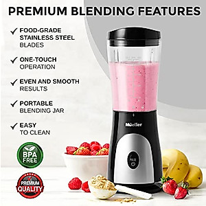 Mueller Ultra Bullet Personal Blender for Shakes and Smoothies with 15 Oz Travel Cup and Lid, Juices, Baby Food, Heavy-Duty Portable Blender & Food Processor, Black