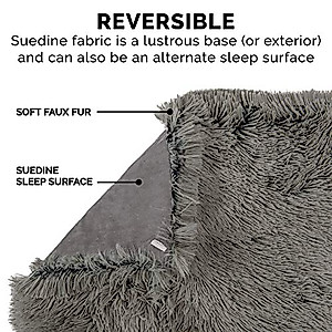 Furhaven Self-Warming Cat Bed for Indoor Cats, 4-Beds-in-1 & Washable - Plush Long Faux Fur Convertible Cuddler - Gray, Small