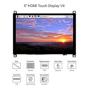 Waveshare 5 Inch HDMI LCD Screen 800x480 TFT Capacitive Touch Screen Display Monitor for Raspberry Pi 4B/3B+/A+/B/2B/B+/A+/Zero W Compatible with Windows 10/8.1/8/7