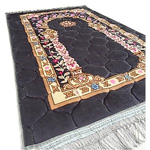 Prayer Mat Muslim Rug Islamic - Padded Thick Prayer Rug Sajadah for Men Women with Islam Prayer Beads for Eid Travel Ramadan, Soft and Luxury (Grey)