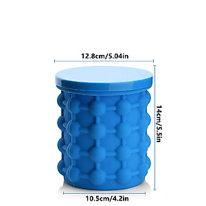 2 in 1 Silicone Ice Bucket and Ice Mold with Lid for Freezing Whiskey, Cocktails, Drinks, Portable Silicone Ice Maker (Blue)