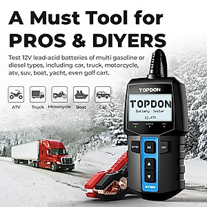 TOPDON BT100 Car Battery Tester 12V Load Tester, 100-2000 CCA Automotive Alternator Tester Digital Auto Battery Analyzer Charging Cranking System Tester for Car Truck Motorcycle ATV SUV Boat Yacht