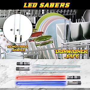 LIGHTSABER CHOPSTICKS LIGHT UP STAR WARS LED Glowing Light Saber Chop Sticks REUSABLE Sushi Lightup Sabers - Removable Handle Dishwasher Safe - Premium GIFT BOX & CARRY CASE Included - BLUE 1 PAIR