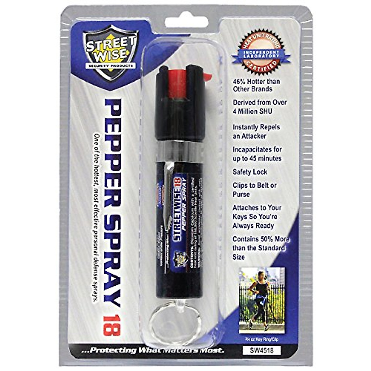Streetwise Security Products Lab Certified Streetwise 18 Pepper Spray, 3/4-Ounce, Key Ring and Clip