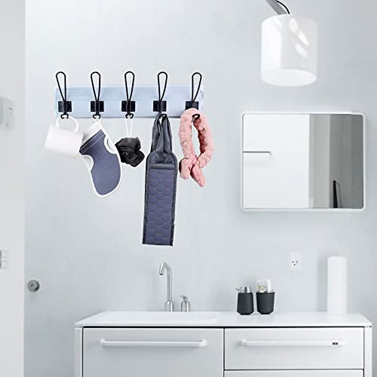 Rustic Coat Rack - Wall Mounted Solid Pine Wood 17" Entryway Coat Hooks - Rustic Hooks for Hanging Coats,Jacket,Clothes,Hats (1 Item Five Hooks, White with Black Hooks)