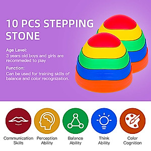 OMNISAFE Balance Stepping Stones for Kids, Non-Slip Textured Surface and Rubber Edges, Indoor & Outdoor Obstacle Course Toy, Exercise Coordination & Strength