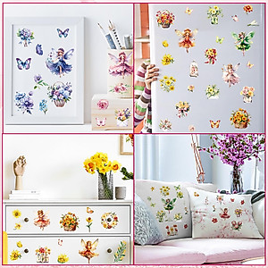 gisgfim 12 Sheets Rub on Transfers for Crafts and Furniture Fairy Rub on Transfers Stickers Fairy Flower Rub on Decals Decor for Spring Home Office Paper Wood DIY Craft, 5.9 x 5.9 Inch