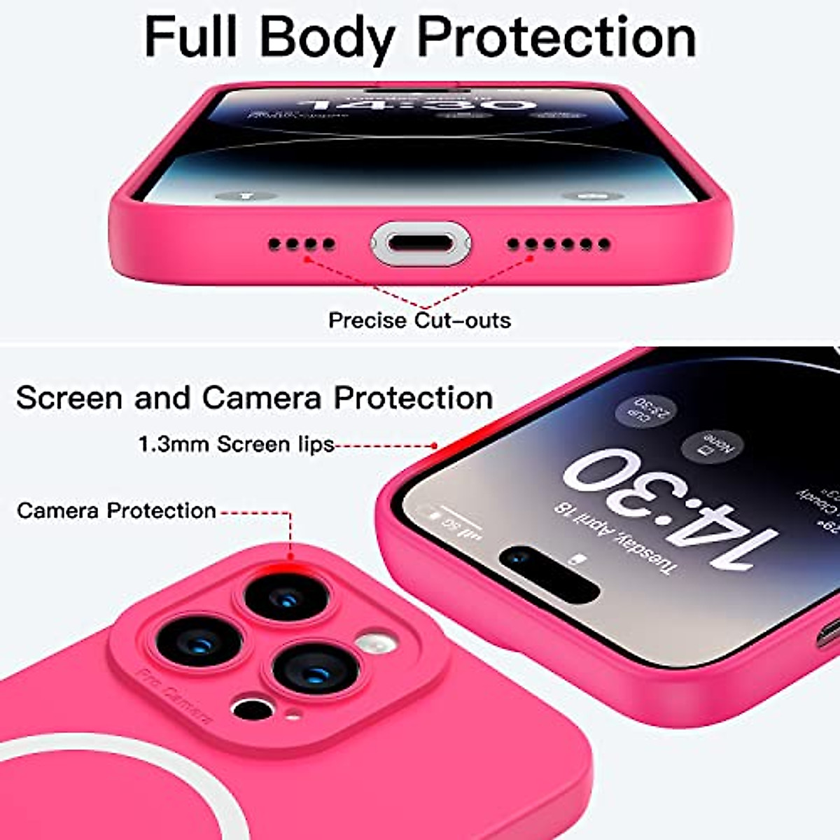 MYY Magnetic for iPhone 14 Pro Max Case,Silicone Shockproof Phone Case[MagSafe-Compatible] Soft Anti-Scratch Microfiber Lining Full Camera Lens Protection Cover 6.7'' (Hot Pink)