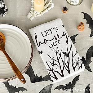 Artoid Mode Buffalo Plaid Ghosts Boo Bats Let's Hang Out Hello Halloween Kitchen Towels Dish Towels, 18x26 Inch Seasonal Decor Hand Towels Set of 4