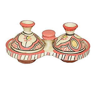 Moroccan Handmade Tagine Double Spicer Salt & pepper Holder Ceramic White & BLack