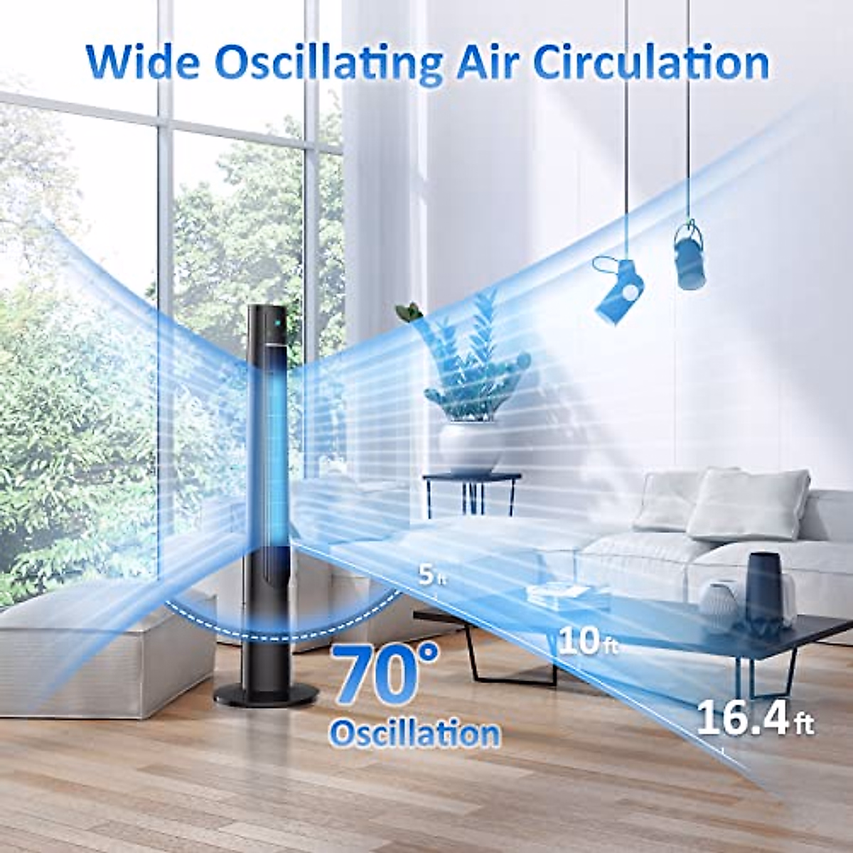 Tower Fan - 48" Oscillating Tower Fan, Bladeless Tower Fan w/ Remote & 12H Timer, Portable Standing Fan, 3 Modes, LED Display, Quiet Cooling, 70° oscillating Fan, Cooling Fans for Bedroom Home Office