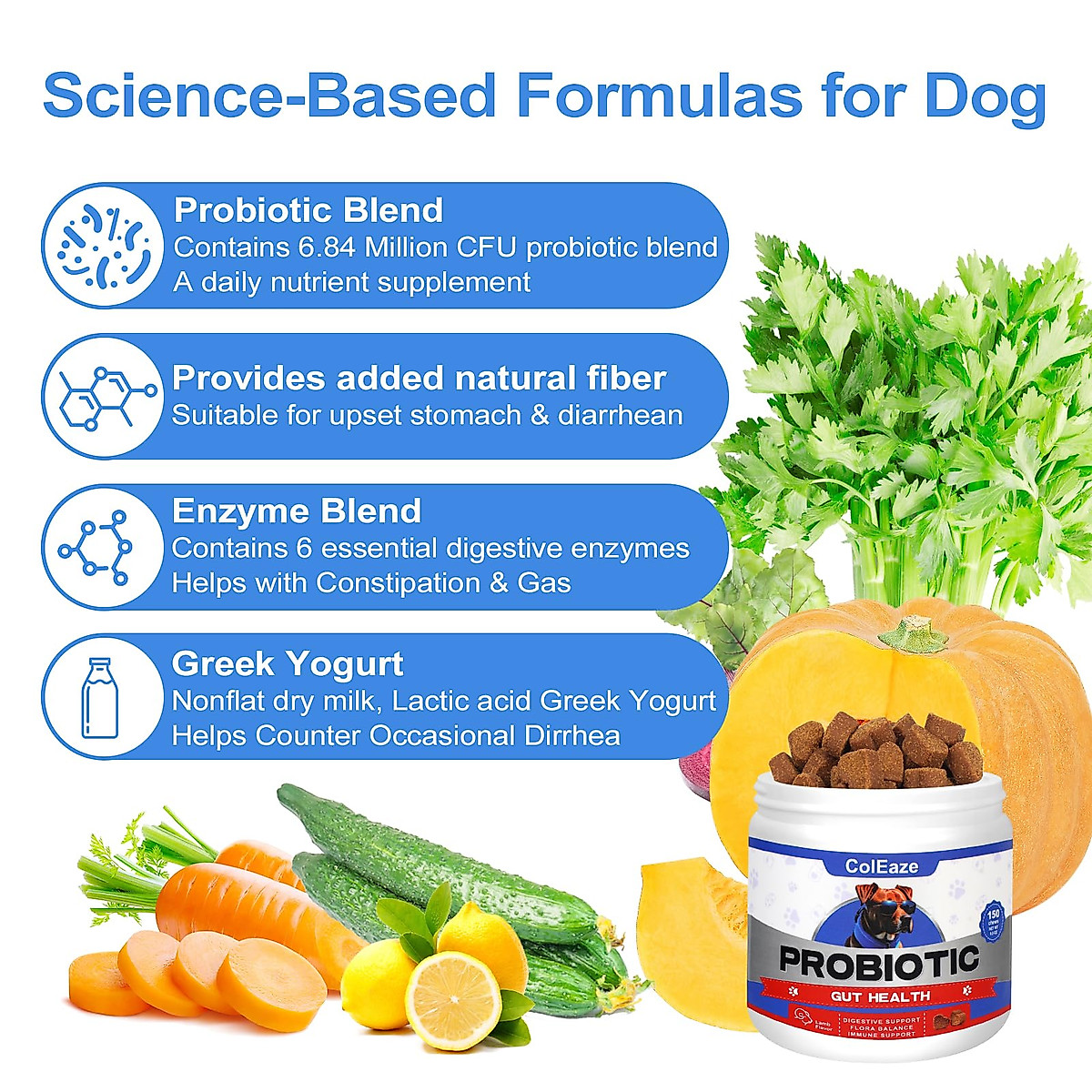 Probiotics for Dogs 150 Count Soft Chews Advanced Dog Probiotics with Prebiotics 6 Digestive Enzymes Promotes Gut Health Lamb Flavor