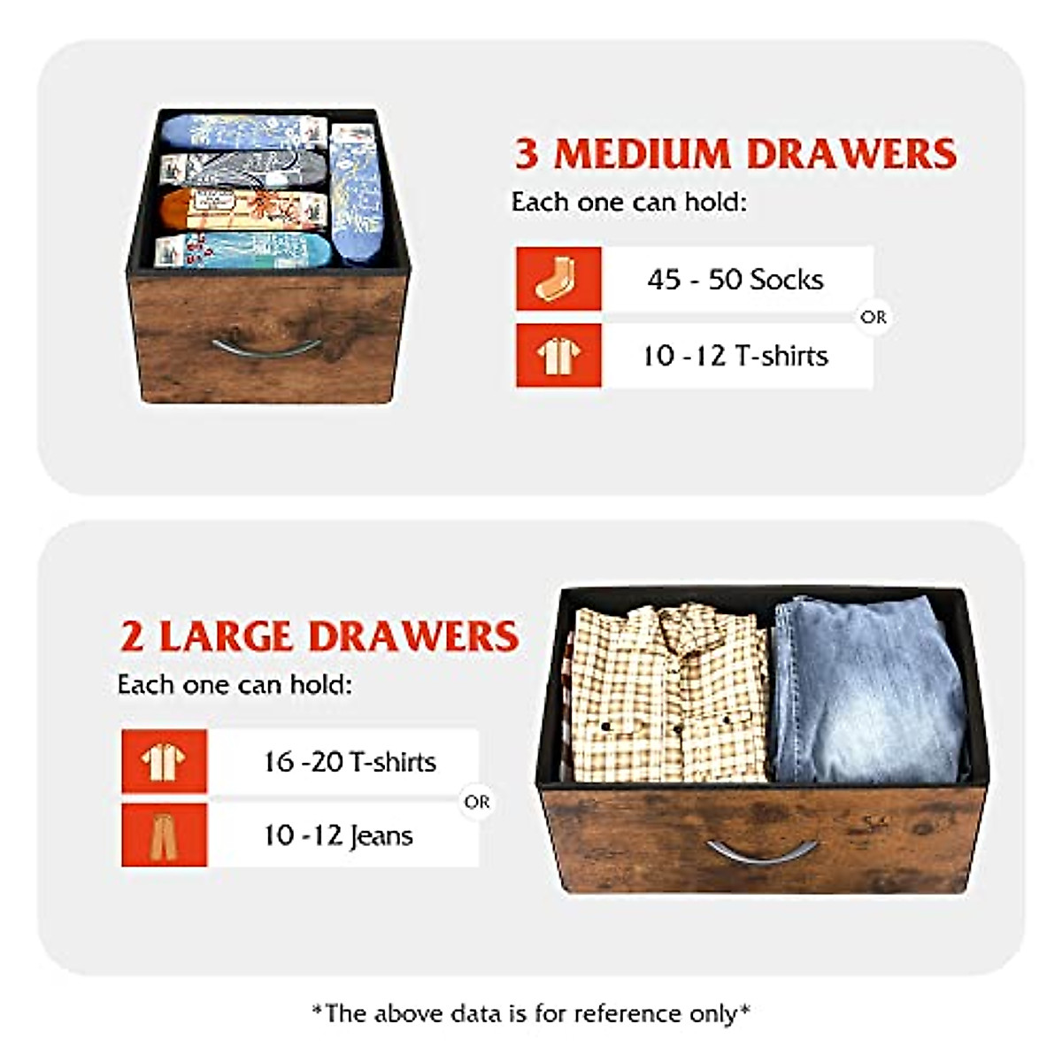 WLIVE Dresser TV Stand, Entertainment Center with Fabric Drawers, Media Console Table with Open Shelves for TV up to 45 inch, Storage Drawer Unit for Bedroom, Living Room, Entryway, Rustic Brown