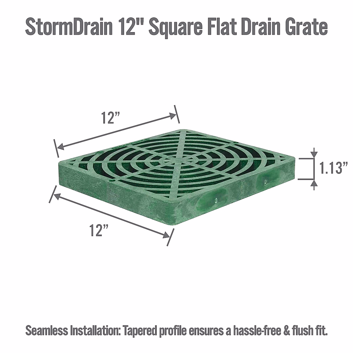 StormDrain 12" Outdoor Catch Basin Flat Square Grate Cover - Superior Strength and Durability, Green