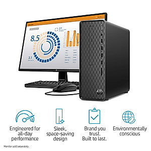 HP Slim Desktop, AMD Athlon Gold 3150U, 8GB RAM, 256 GB SSD, Windows 10 (S01-aF0020, Black) (Renewed)