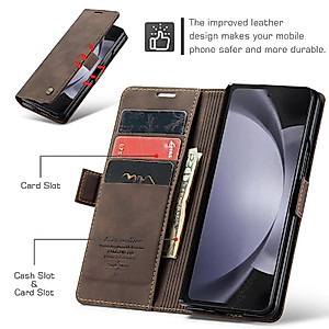 Phone Flip Case Compatible with Samsung Galaxy Z Fold 5 Premium PU Leather Wallet Case, 2 in 1 Flip Magnetic Wallet Cover Case, Matte Soft Leather + TPU Bottom Shell Case W Card Holder+Money Pocket ph