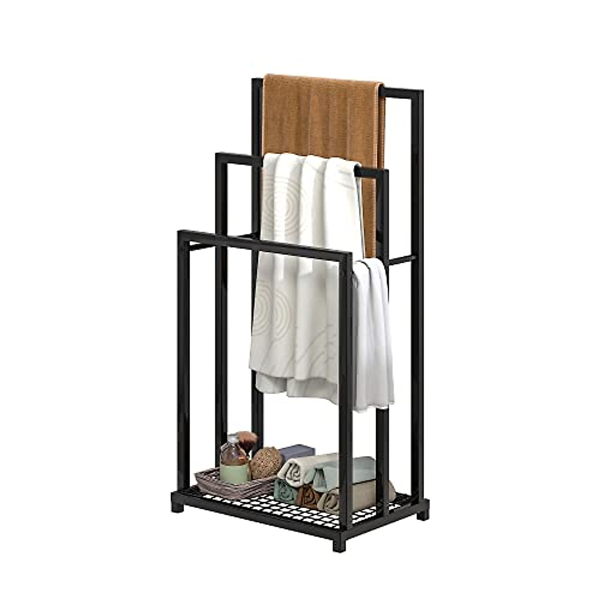 Elegant Home Products Freestanding Towel Rack Holder, 3 Tier Blanket Rack Stand with Metal Shelf for Bathroom Living Room Outdoor(3-Tiers, Black)