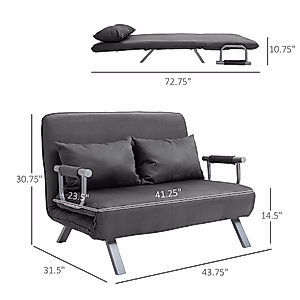 HOMCOM Convertible Sofa Bed Sleeper Chair, 5 Position Adjustable Backrest, Armchair Sleeper with Pillows, Leisure Chaise Lounge Couch, Gray