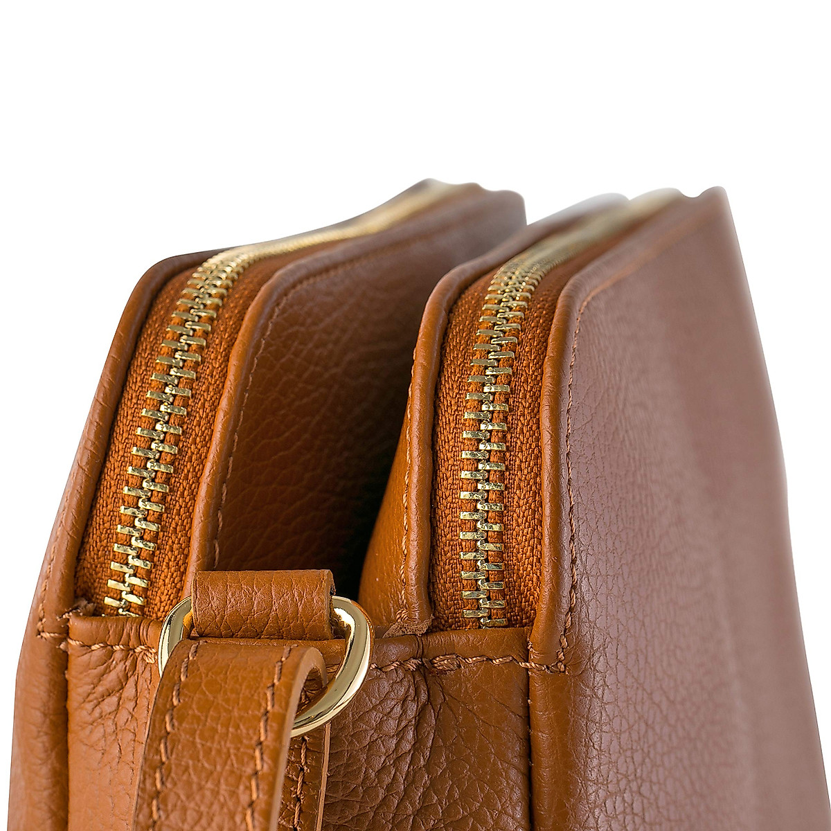 Baroncelli Crossbody Bag Made in Italy with Long Stripe Genuine Italian Soft Leather Brown