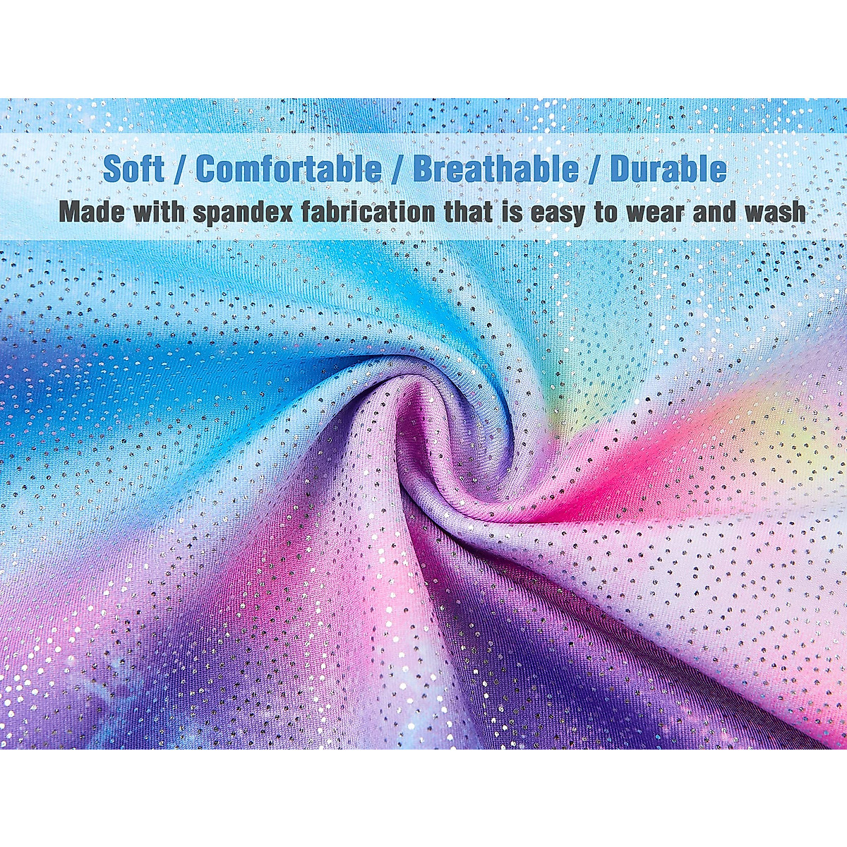 Girls Gymnastics Leotards with Shorts for 9-10 Year Old Big Kids Sparkly Blue Tie Dye Print Sleeveless Biketard Unitards