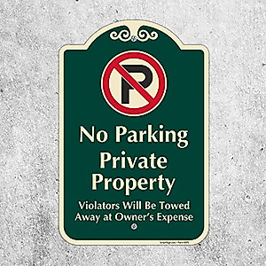 SmartSign Designer "No Parking - Private Property, Violators Will Be Towed Away" Sign, 12" x 18", 120 mil Aluminum Composite (ACM) with Overcoat, Engineer Grade Reflective, Red & Green, USA-Made