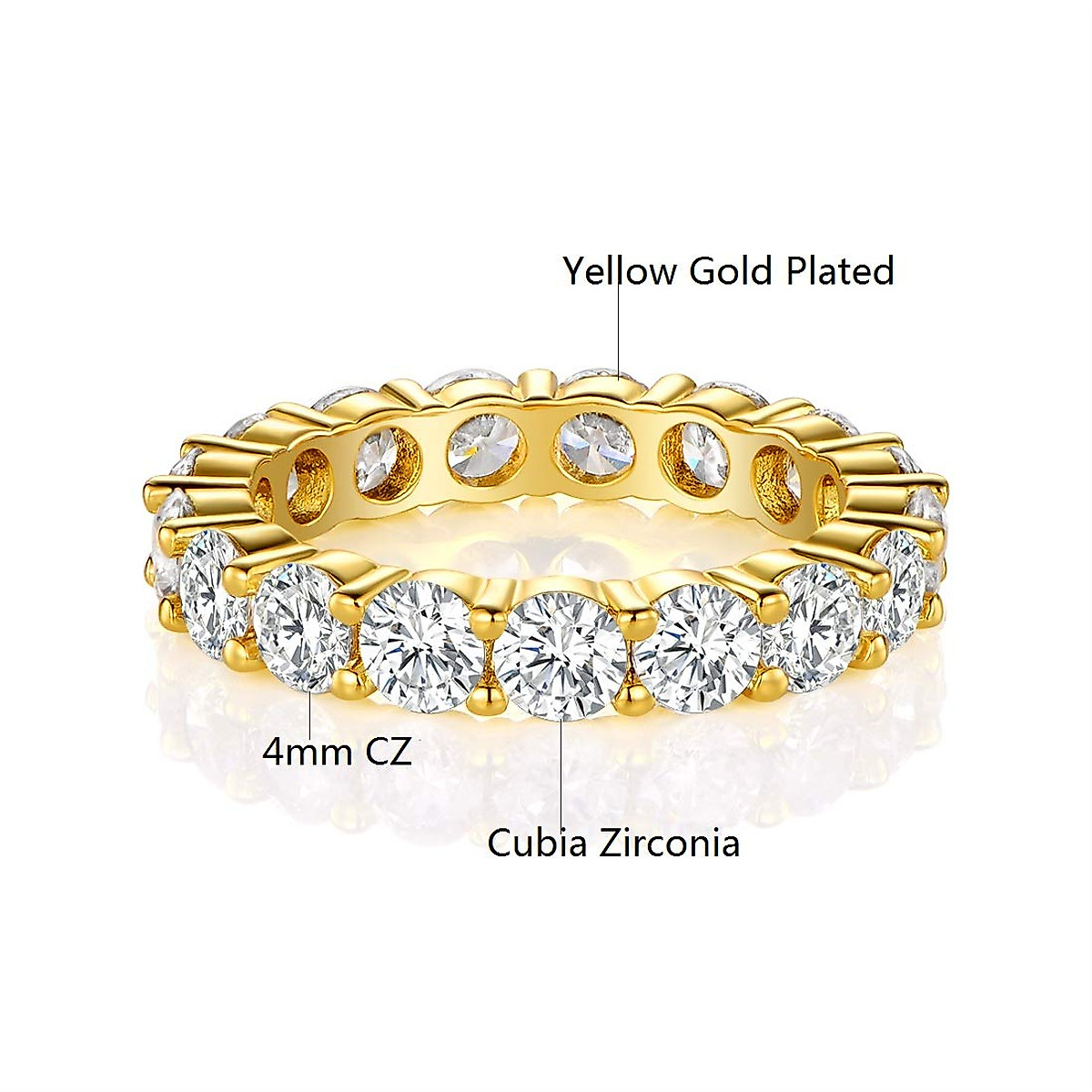 MDFUN 18K Yellow Gold Plated 4.0 Round Cubic Zirconia Eternity, Engagement, Wedding Band Ring for Women (6)