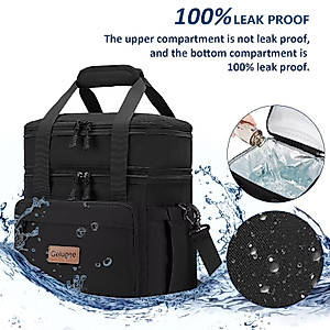 gelugee Lunch Bag Women,Double Deck Lunch Box for Men, Insulated Lunch Cooler Tote Bag, Waterproof Adult Lunchbox, 15L Large Black Lunch Pail for Work Office Picnic